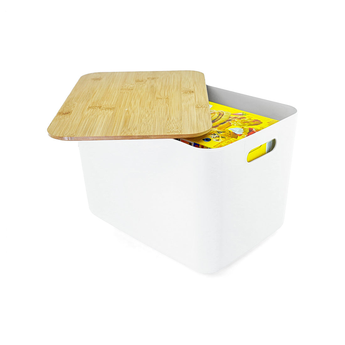White Storage Tub W/ Bamboo Lid - Large – NOVA Home Essentials