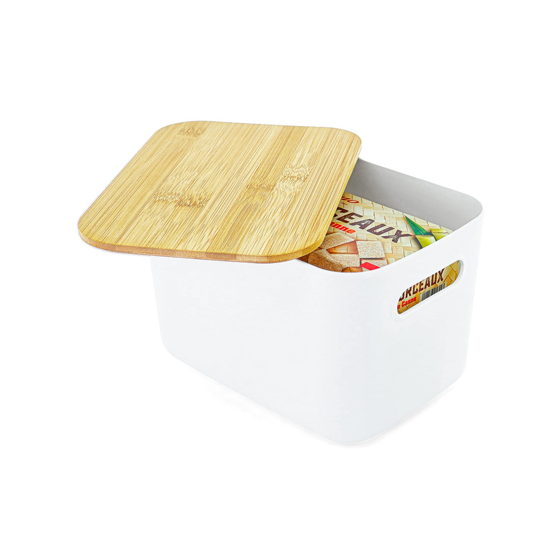 White Storage Tub W/ Bamboo Lid - Small – NOVA Home Essentials