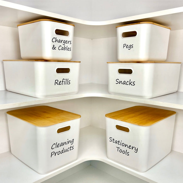 White Storage Tub W/ Bamboo Lid - Large – NOVA Home Essentials